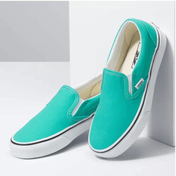 Vans | Shoes | Vans Classic Slip On Waterfall Turquoise Canvas Shoes ...